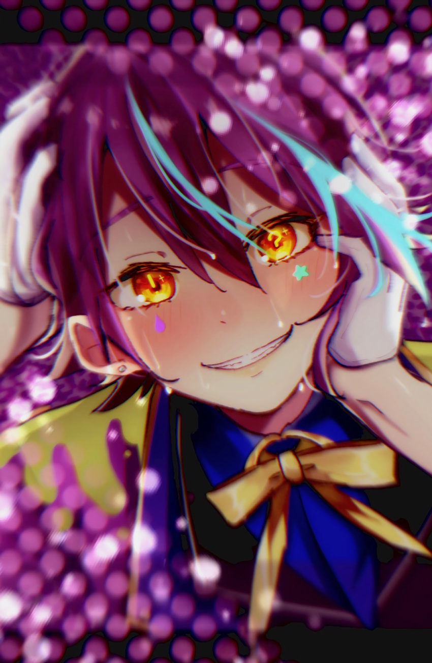 Safebooru - ! 1boy ? blue hair blush bow bowtie ear piercing formal ...