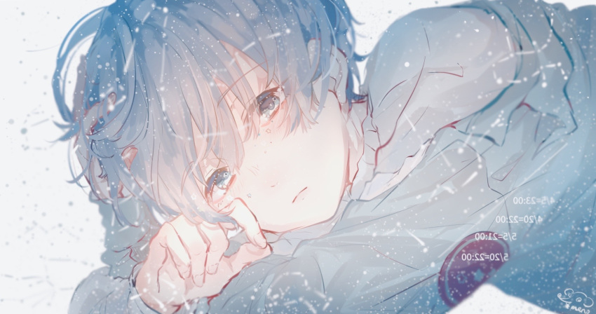 Safebooru - 1boy blue eyes blue hair blush grey hair highres lying male ...