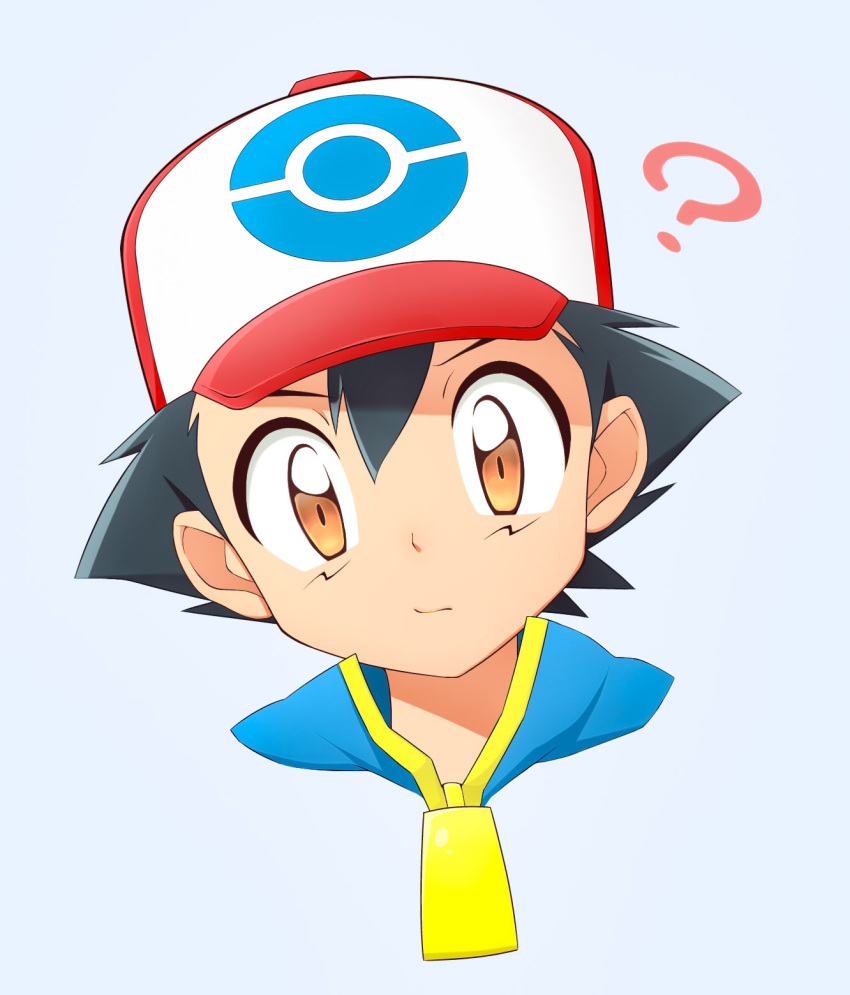 Safebooru - 1boy ? ash ketchum bangs baseball cap black hair blue jacket brown eyes closed mouth ...
