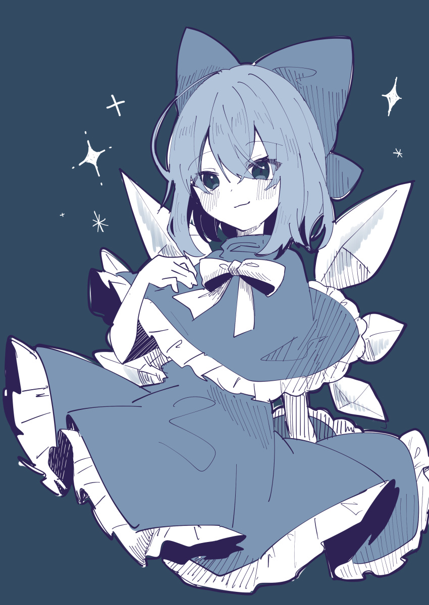 Safebooru - 1girl absurdres bangs blue background blue bow blue capelet blue dress blue eyes ...