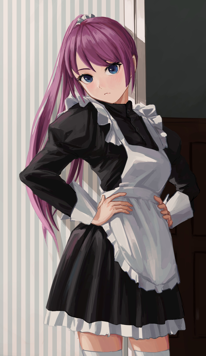 Safebooru - 1girl absurdres alternate costume apron bakemonogatari bangs black dress blue eyes ...