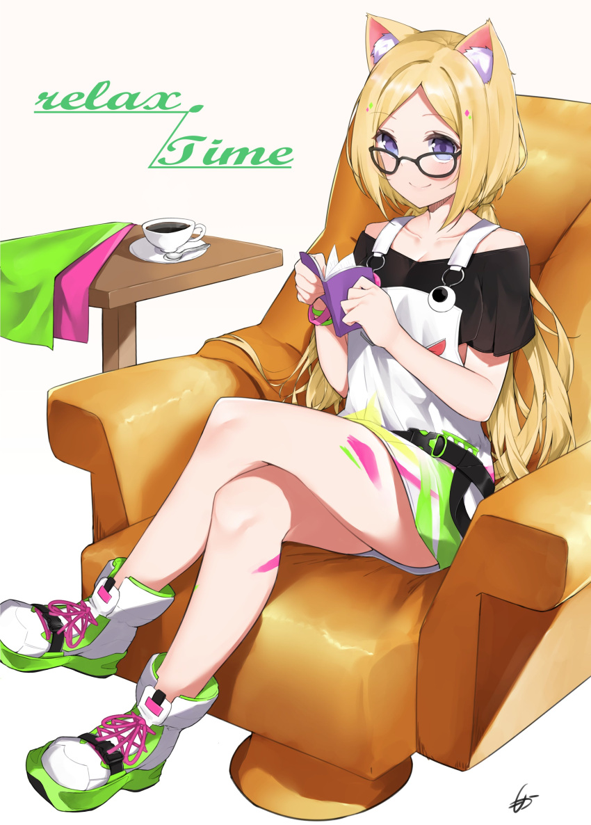 Safebooru - 1girl absurdres aki rosenthal animal ear fluff bangs bare legs black shirt blonde ...
