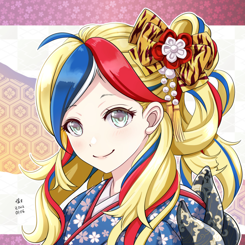 Safebooru - 1girl alternate costume blonde hair blue hair blue kimono ...