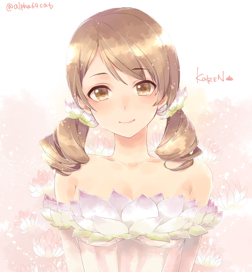 Safebooru - 1girl alpha (yukai na nakamatachi) armpit crease bare shoulders brown hair character ...