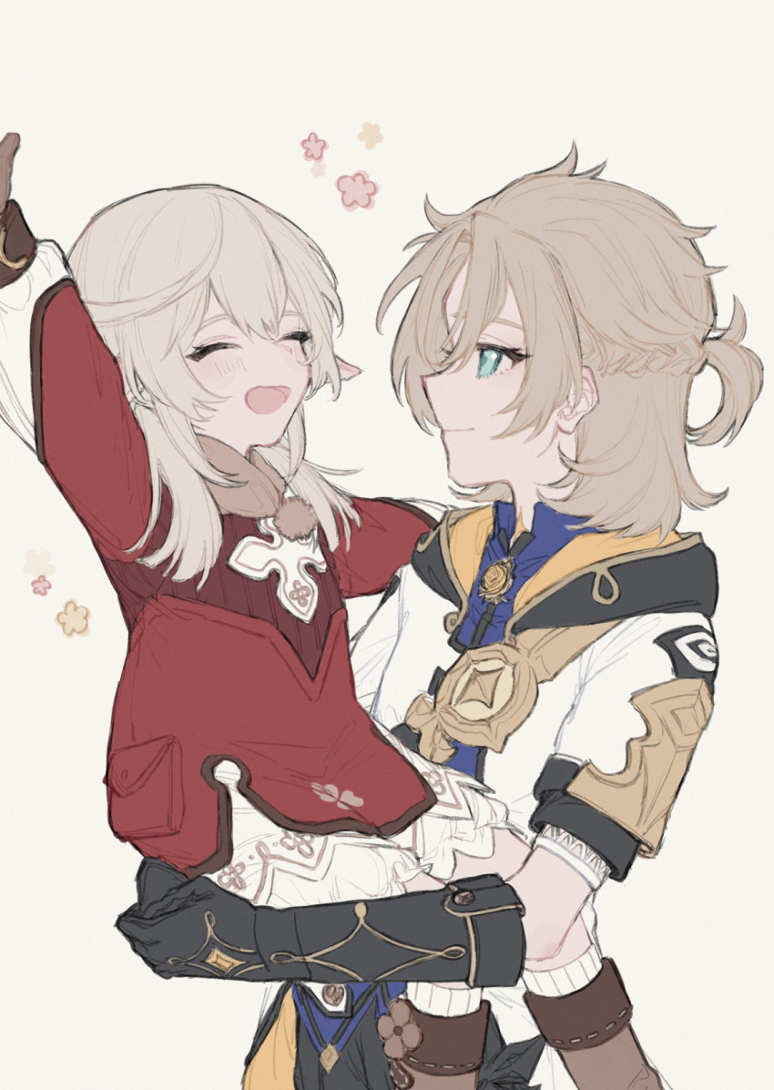 Safebooru - 1boy 1girl albedo (genshin impact) bangs black gloves blonde hair blue eyes blue ...