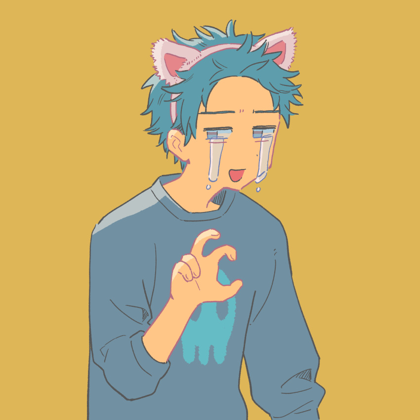 Safebooru - 1boy animal ears blue eyes blue sweater cat ears claw pose ...