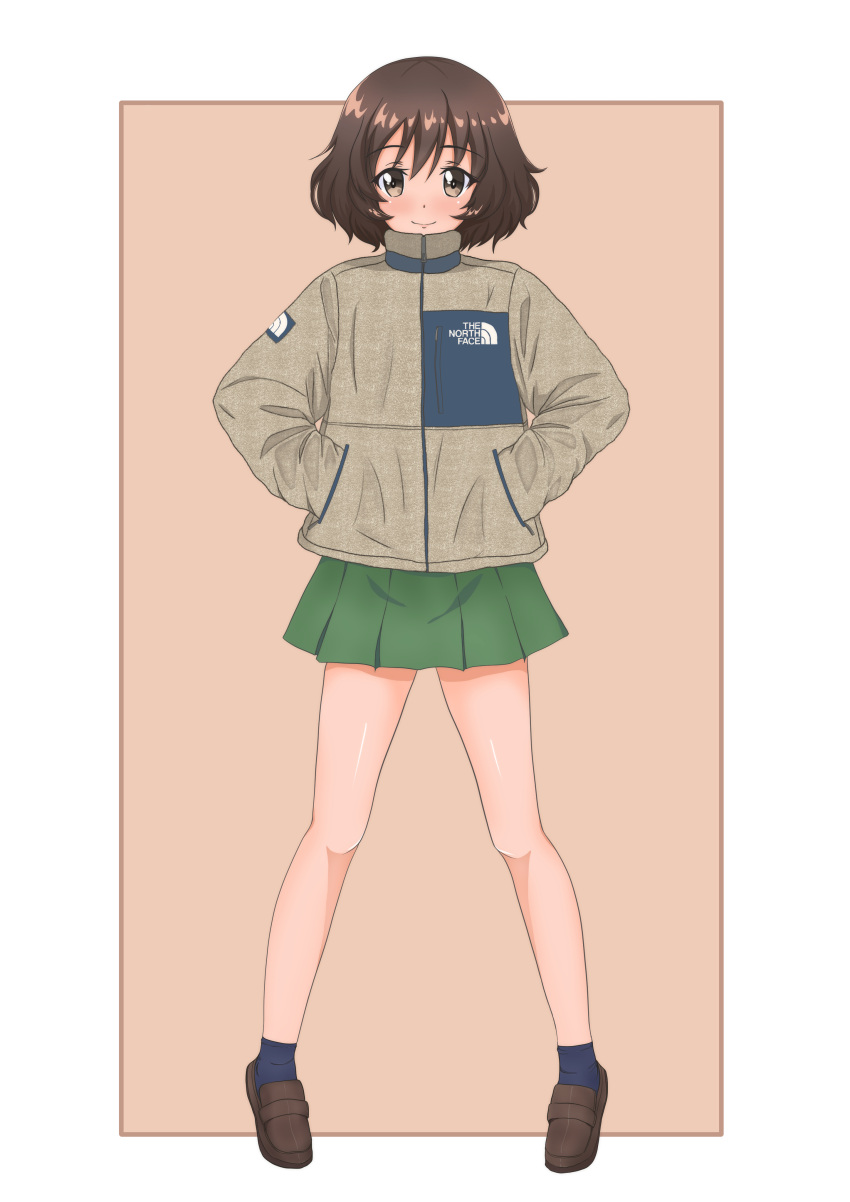 Safebooru - 1girl absurdres akiyama yukari ankle socks bangs black legwear blush border brown ...