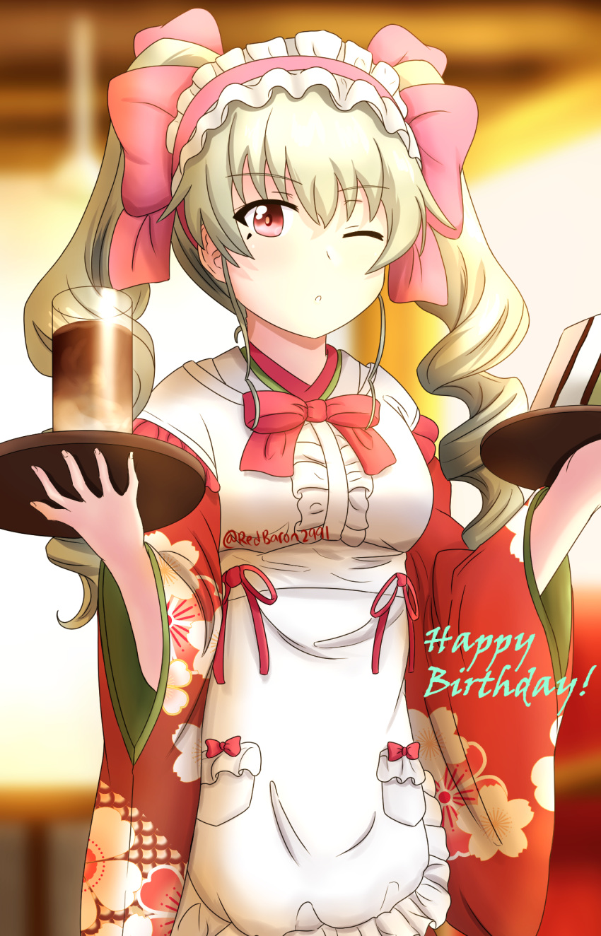 Safebooru - 1girl anchovy (girls und panzer) apron birthday blurry ...