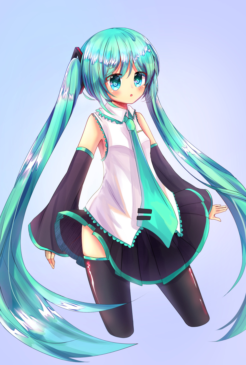 Safebooru - 1girl absurdres aqua eyes aqua hair black legwear boots detached sleeves hair ...