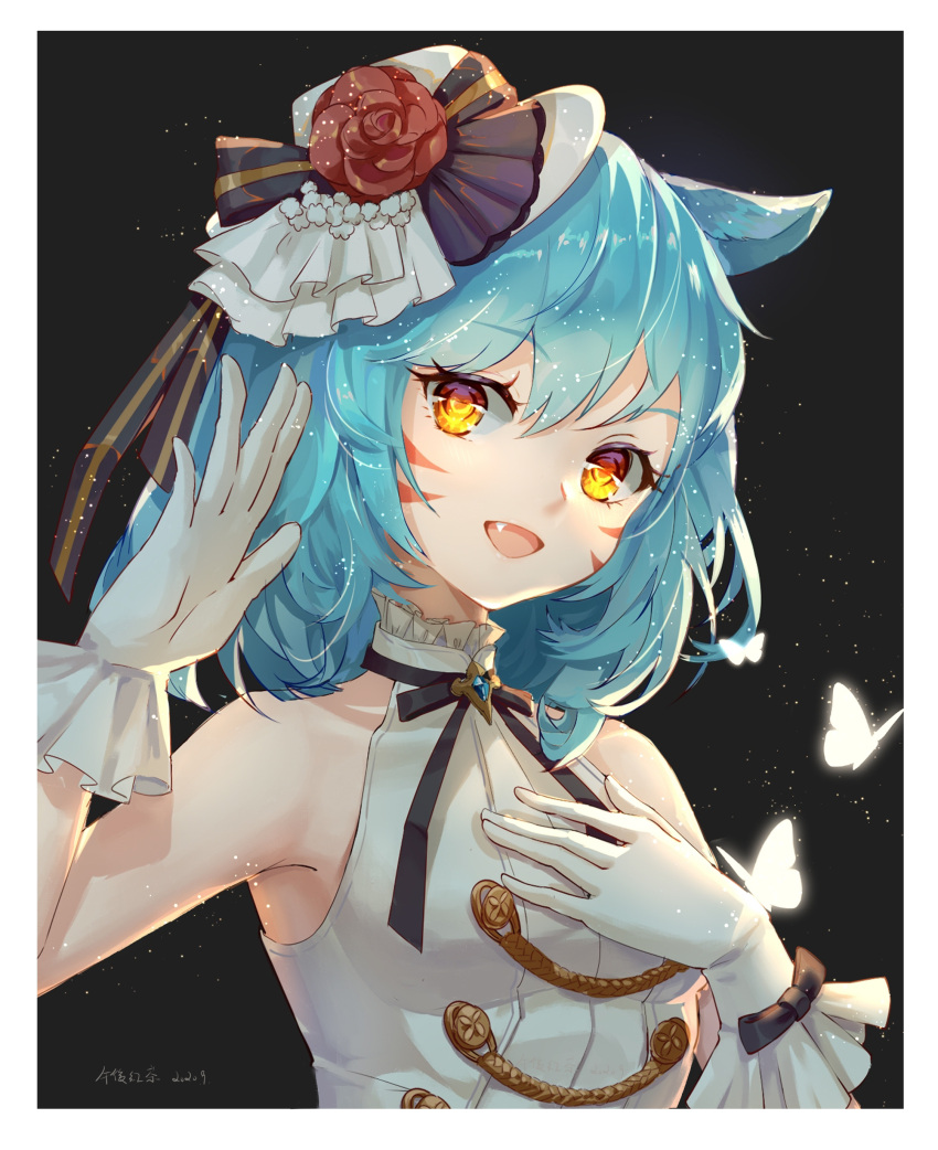 Safebooru - 1girl :d absurdres animal ears armpits avatar (ff14) bare shoulders black background ...
