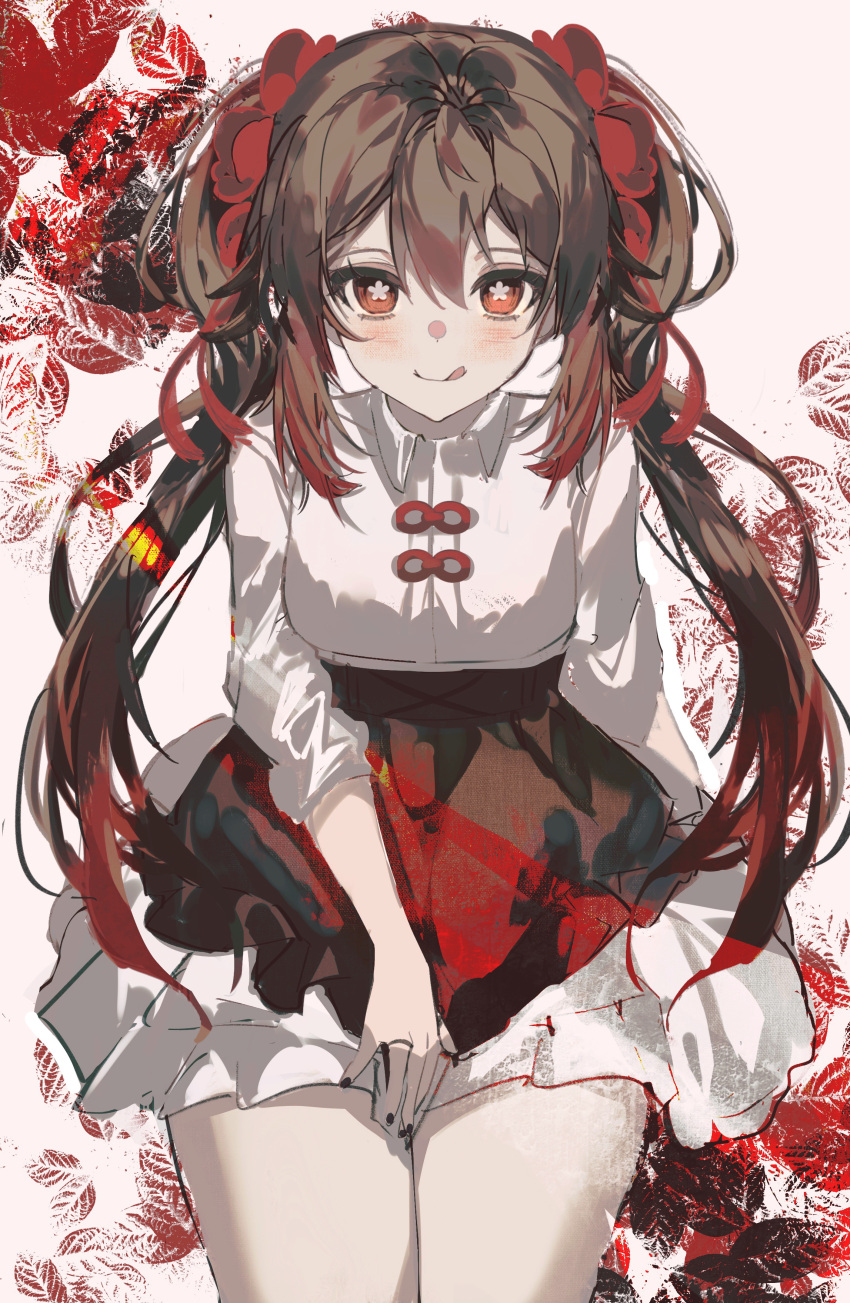 Safebooru - 1girl :p absurdres blush brown hair chinese clothes dress flower-shaped pupils ...