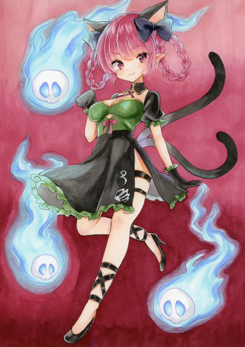 Safebooru - 1girl adapted costume animal ears bow braid cat ears full ...