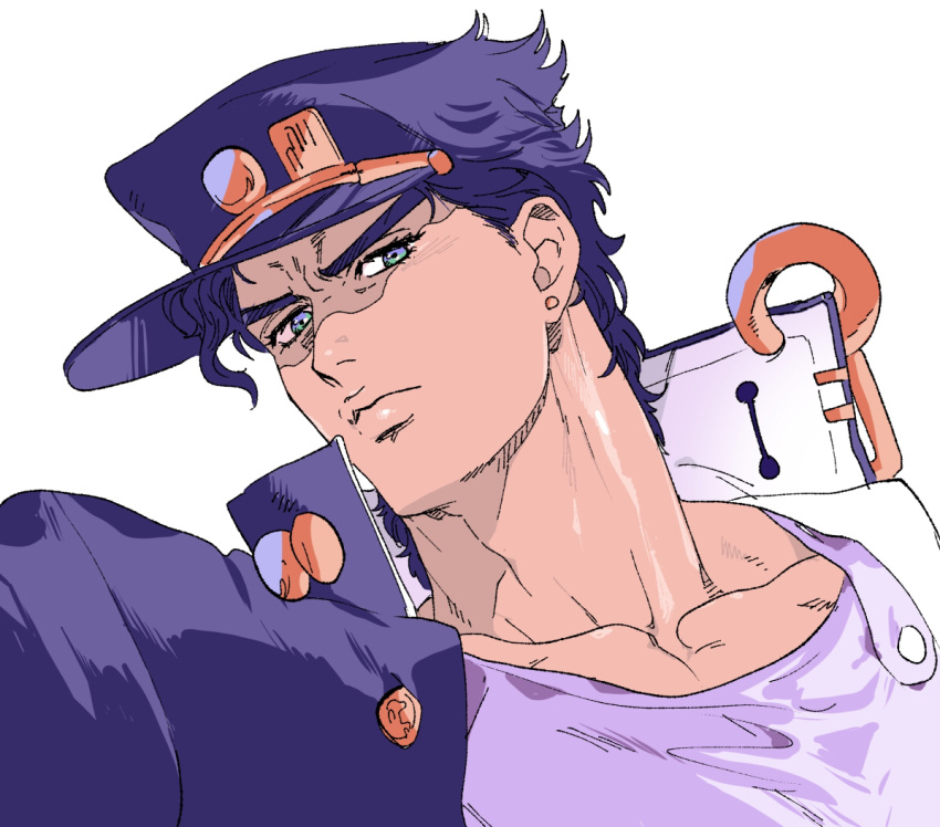 Safebooru - 1boy black hair blue eyes chain hat high collar jojo no ...