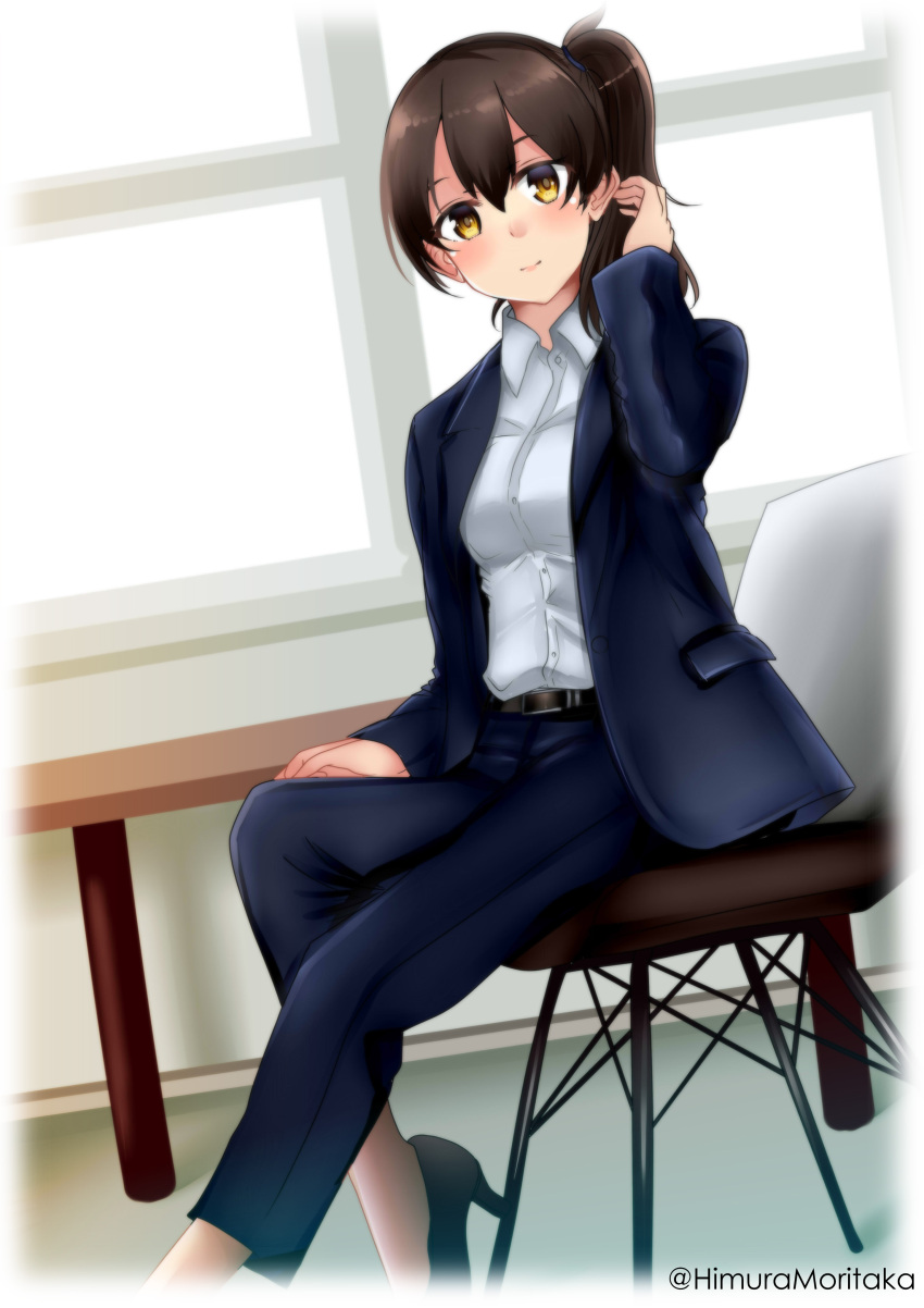 Safebooru - 1girl absurdres alternate costume belt black belt black footwear blue pants blue ...