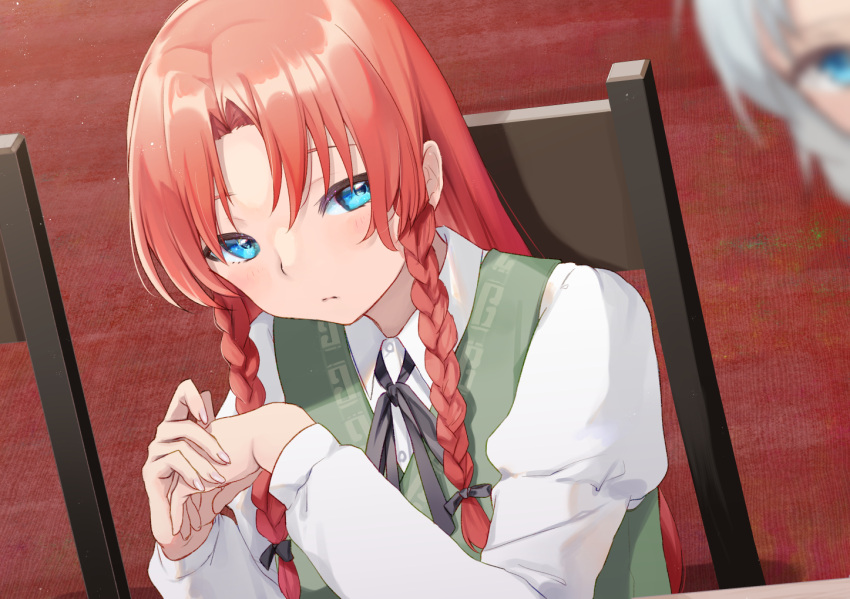 Safebooru - 2girls ari don blue eyes blurry blurry foreground braid ...