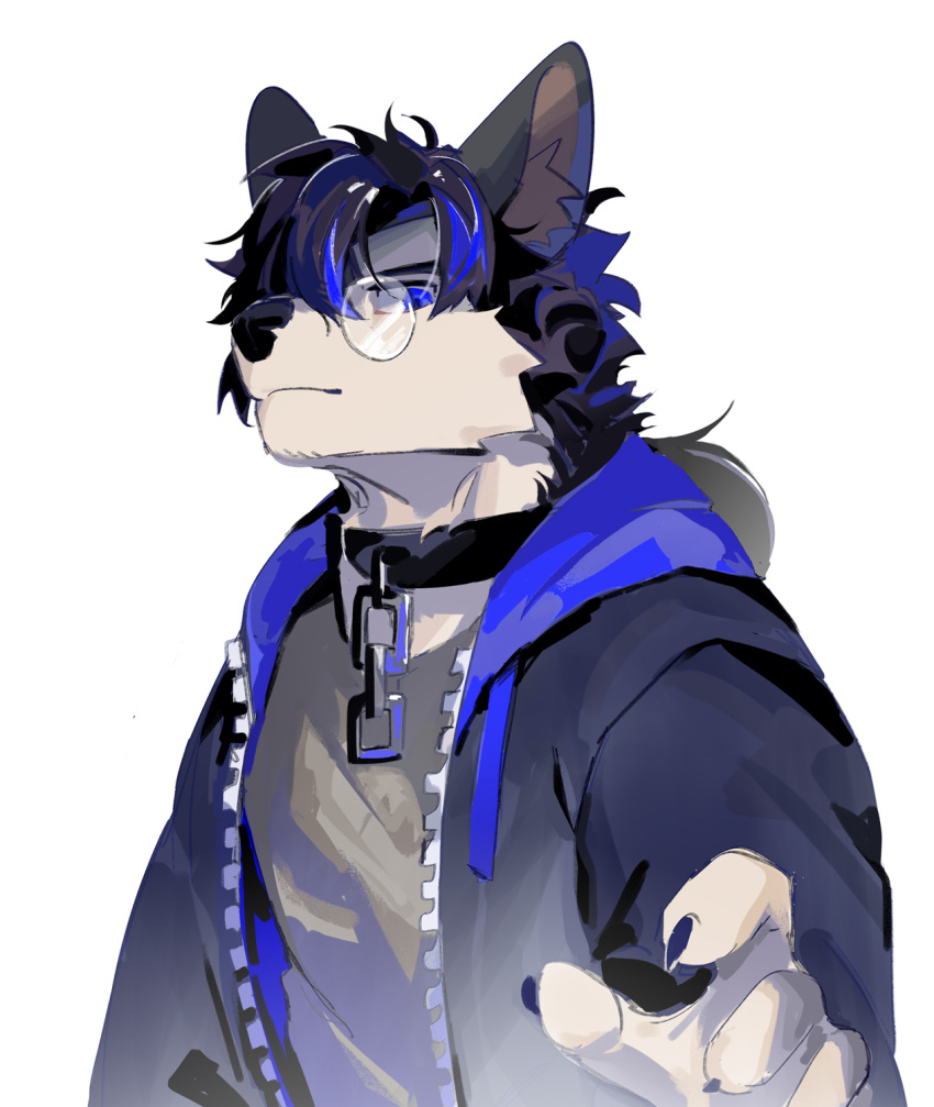 Safebooru - 1boy animal ears black collar blue eyes blue hair body fur ...