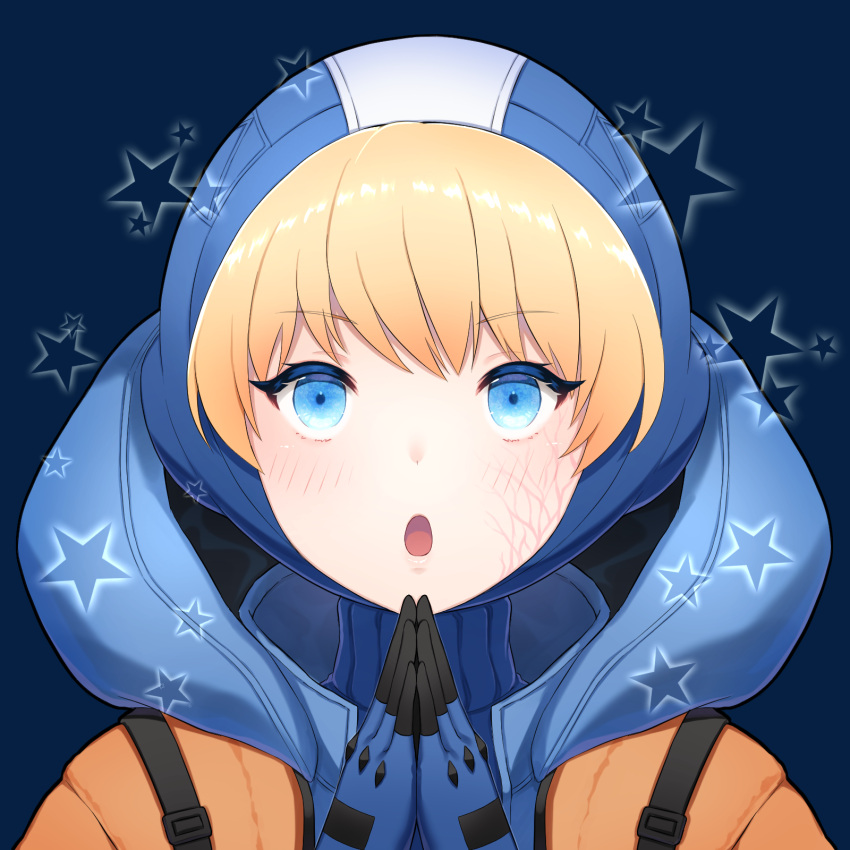 Safebooru - 1girl :o apex legends bangs blonde hair blue background blue bodysuit blue eyes blue ...