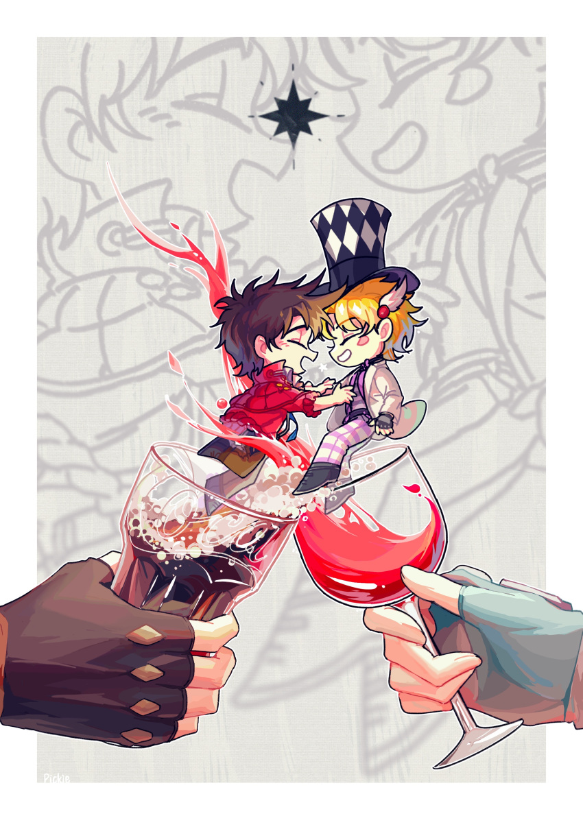 Safebooru - absurdres alcohol argyle battle tendency blonde hair caesar ...