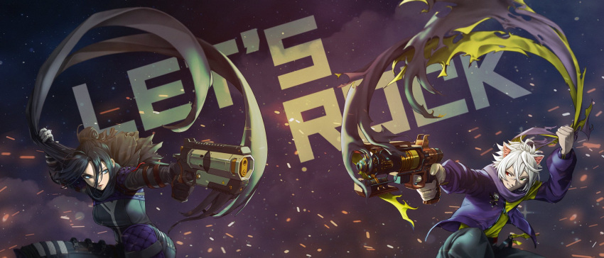 Safebooru - 1boy 1girl anemia kwus animal ear fluff animal ears apex legends b3 wingman bangs ...