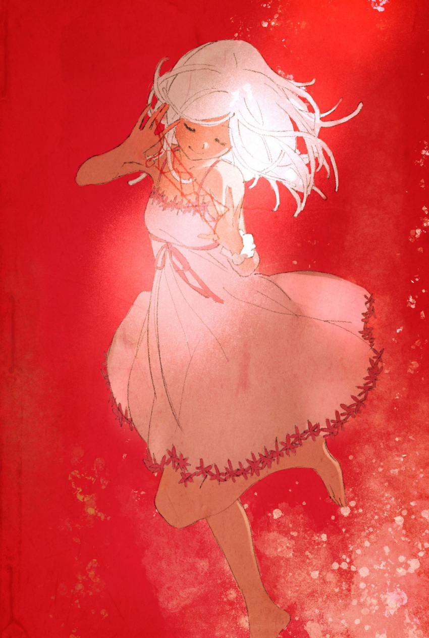 Safebooru - 1girl absurdres bare shoulders barefoot cat's cradle closed ...