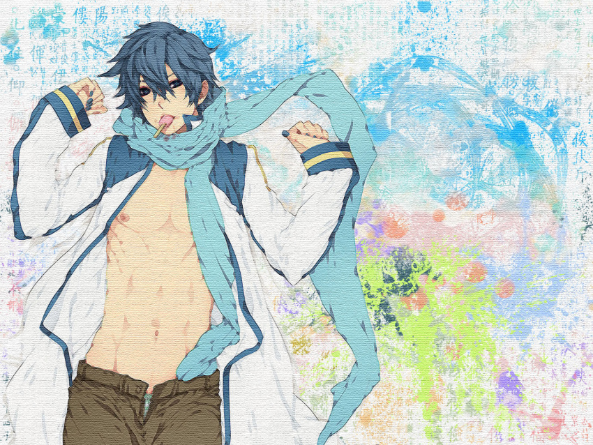 Safebooru - blue hair kaito scarf short hair solo vocaloid | 367141