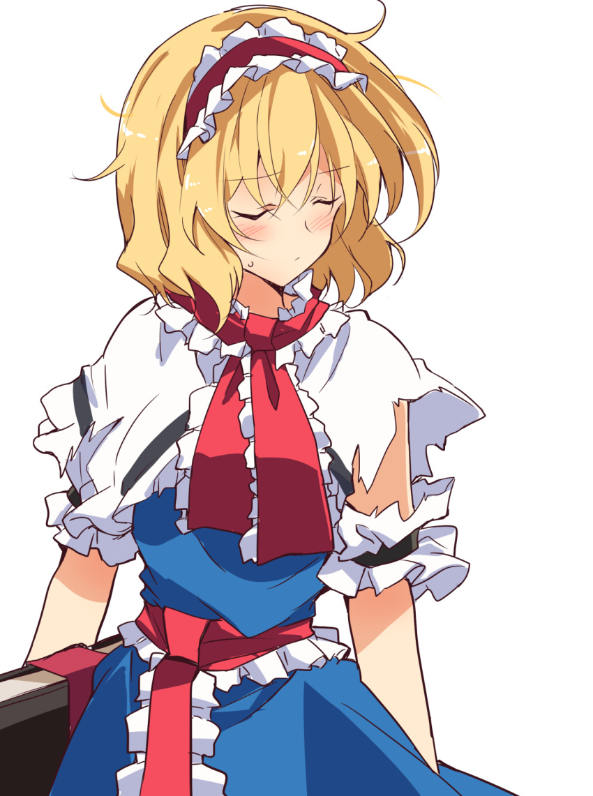 Safebooru - 1girl alice margatroid blonde hair blue dress blush book capelet closed eyes closed ...
