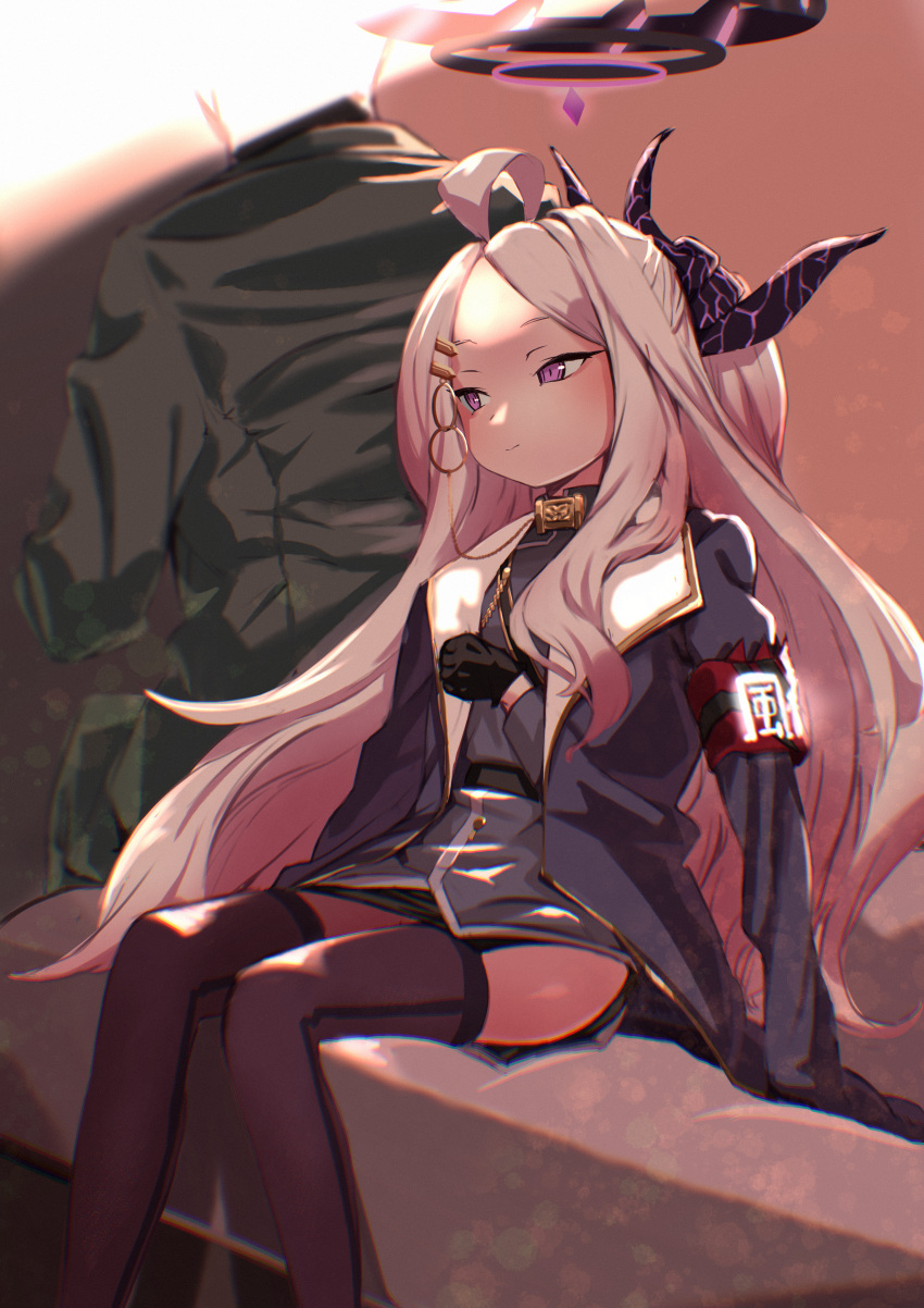 Safebooru - 1boy 1girl absurdres armband black coat black gloves black jacket black legwear ...