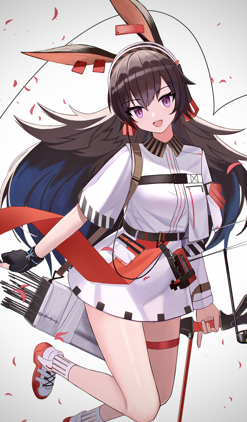 Safebooru - 1girl absurdres animal ears april (arknights) arknights bow (weapon) brown hair ...