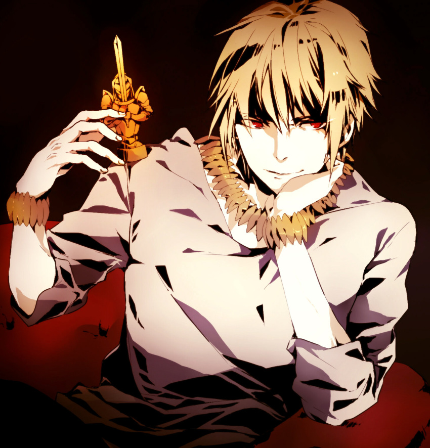 Safebooru - 1boy blonde hair bracelet casual chess piece gilgamesh ...