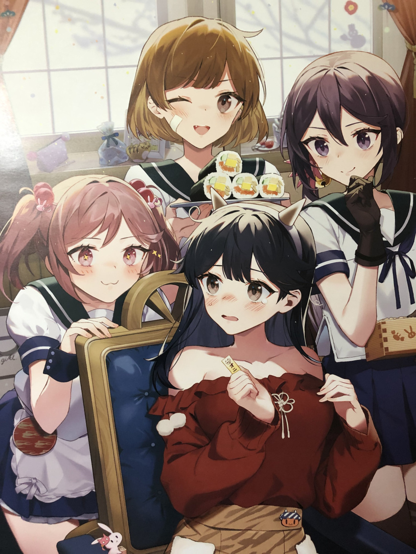 Safebooru - 4girls absurdres akebono (kancolle) bandaid bandaid on cheek black eyes black hair ...