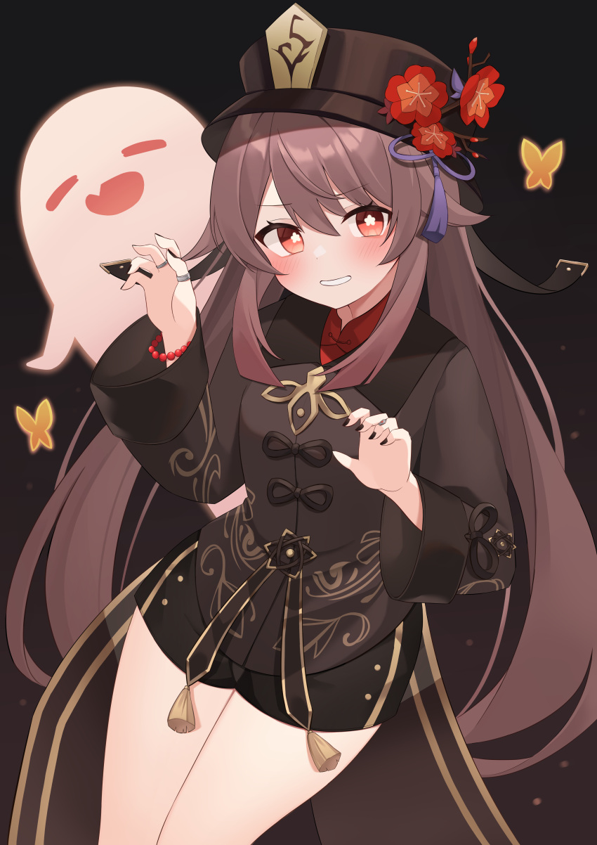 Safebooru - 1girl absurdres bead bracelet beads black background black headwear black nails ...