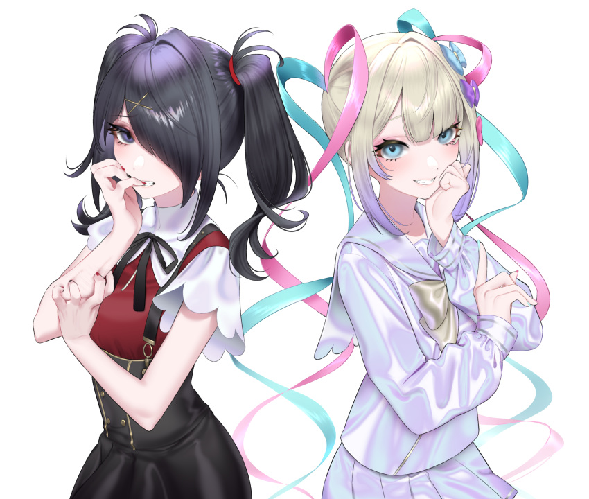 Safebooru - 2girls ame-chan (needy girl overdose) biting black eyes black hair black nails black ...