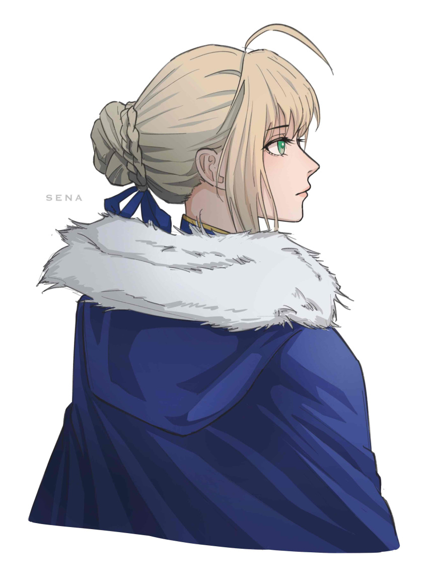 Safebooru - 1girl absurdres ahoge artoria pendragon (fate) bangs blonde hair blue ribbon braid ...