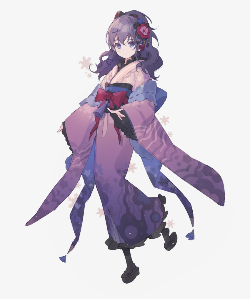 Safebooru - 1girl asahina mafuyu black footwear black legwear black sash blue flower bow closed ...