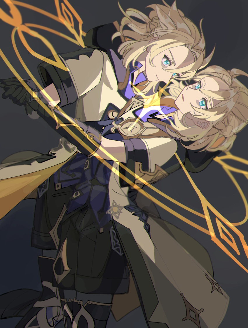 Safebooru - 2boys albedo (genshin impact) bangs black background black footwear black gloves ...