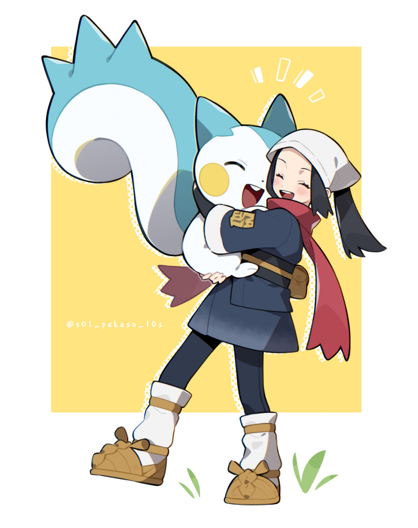 Safebooru - 1girl :d absurdres akari (pokemon) animal black hair black ...