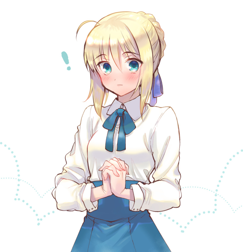 Safebooru - ! 1girl ahoge artoria pendragon (fate) blonde hair blouse blue eyes blue ribbon blue ...
