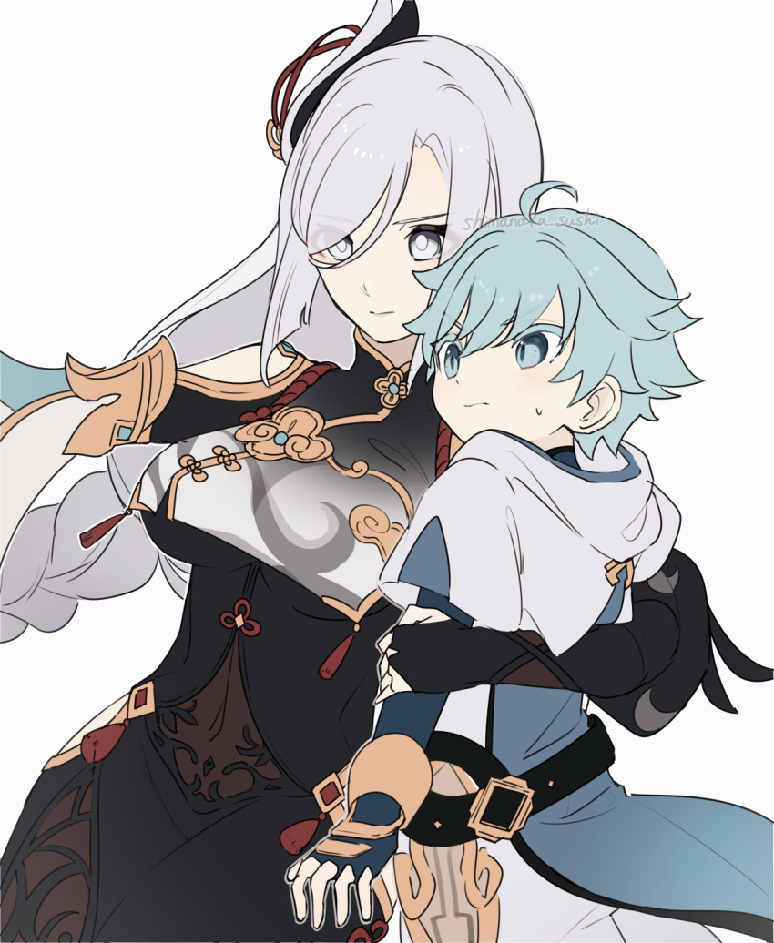 Safebooru - 1boy 1girl age difference aunt and nephew blue eyes blue hair chongyun (genshin ...