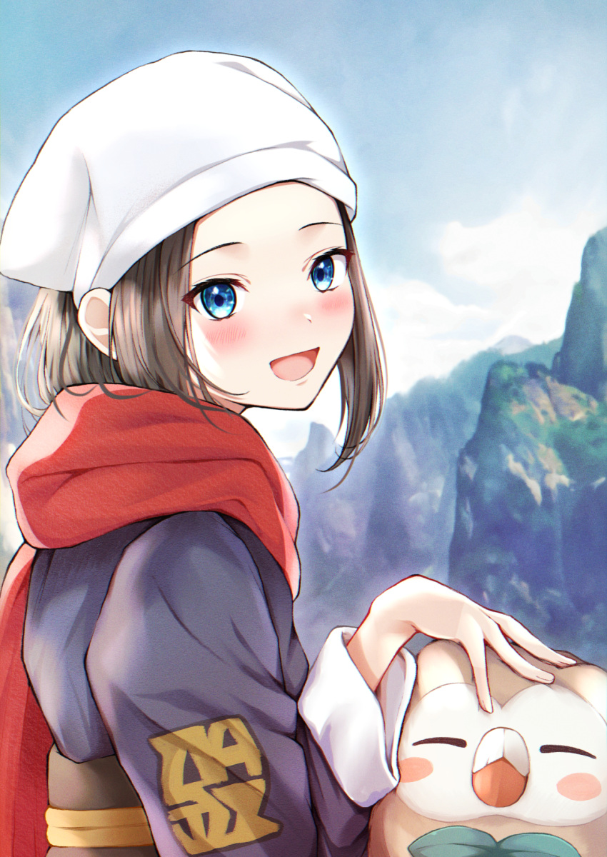 Safebooru - 1girl :d akari (pokemon) blue eyes blush brown hair day ...