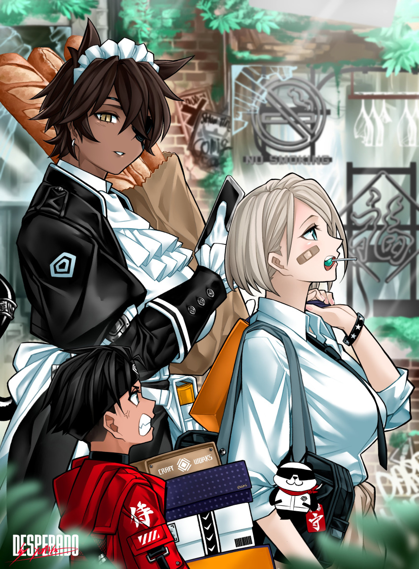 Safebooru - 1boy 2girls absurdres animal ears cat ears cat tail dark ...