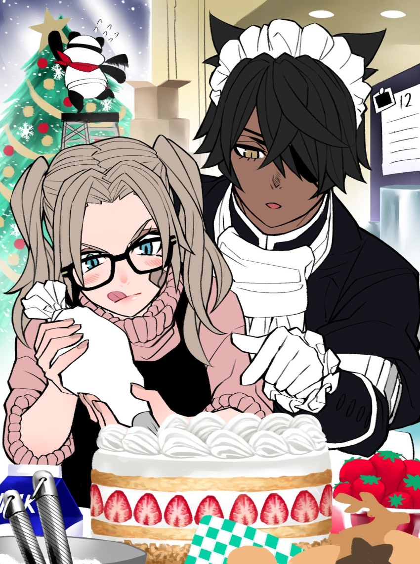 Safebooru - 1girl animal ears cake cat ears cat tail christmas tree ...