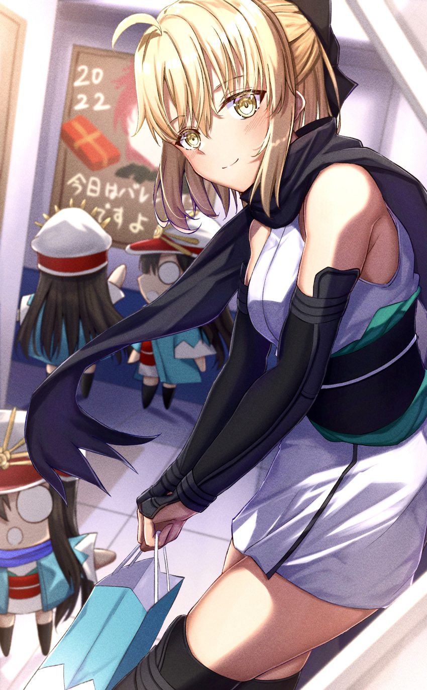 Safebooru - 1girl absurdres arm guards black bow black scarf blonde hair bow fate/grand order ...