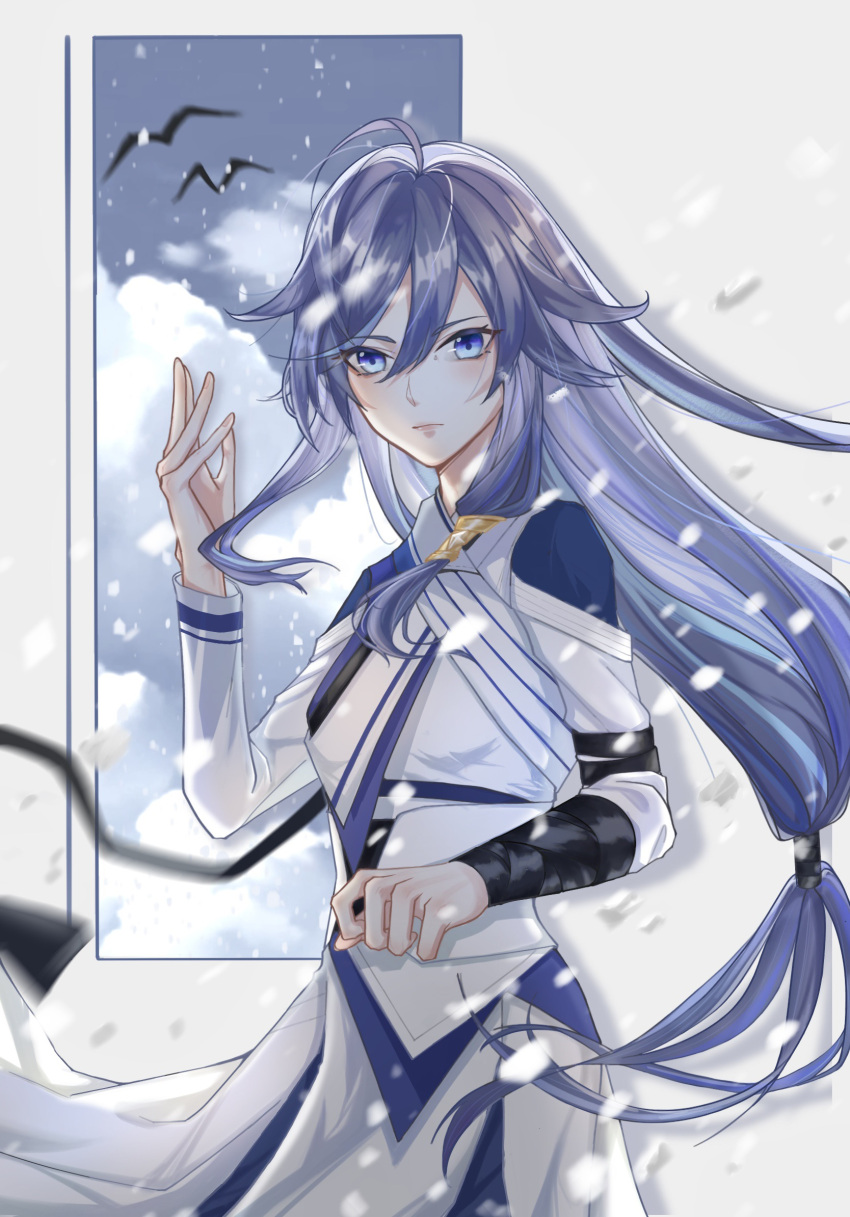 Safebooru - 1girl bangs bird black hair blue eyes chinese clothes ...