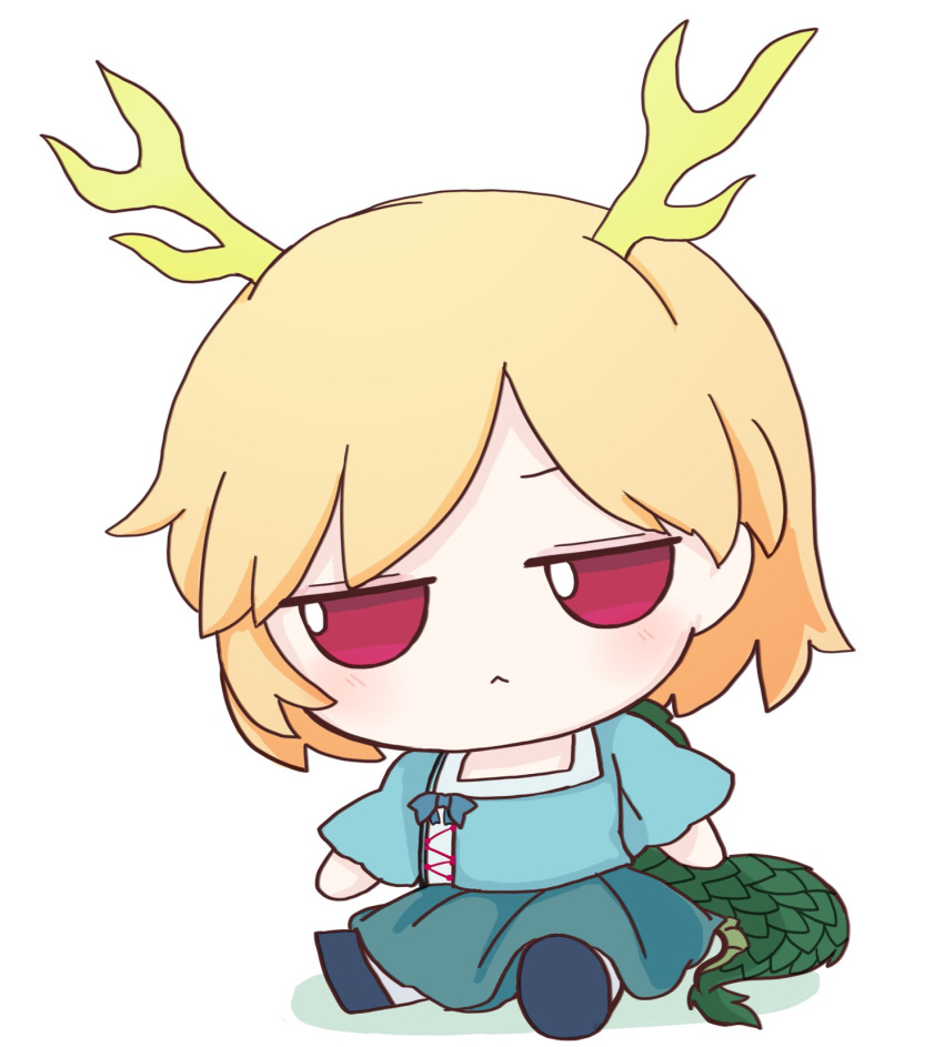 Safebooru - 1girl antlers blonde hair blue shirt blue skirt chibi ...