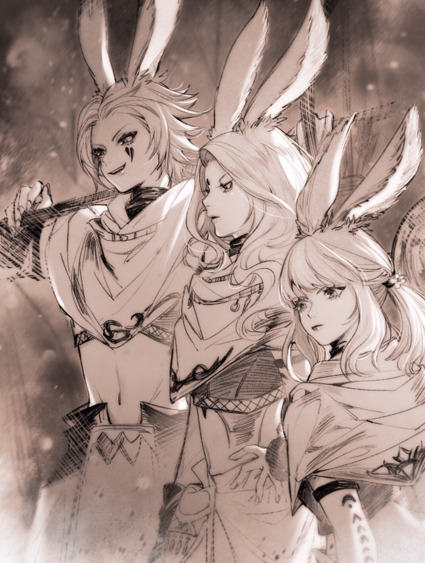Safebooru - 3girls almet (ff14) animal ears chinese commentary ...