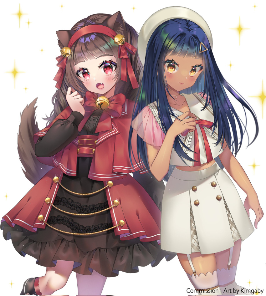 Safebooru - 2girls animal ears aria (vtuber) bell black hair brown hair ...
