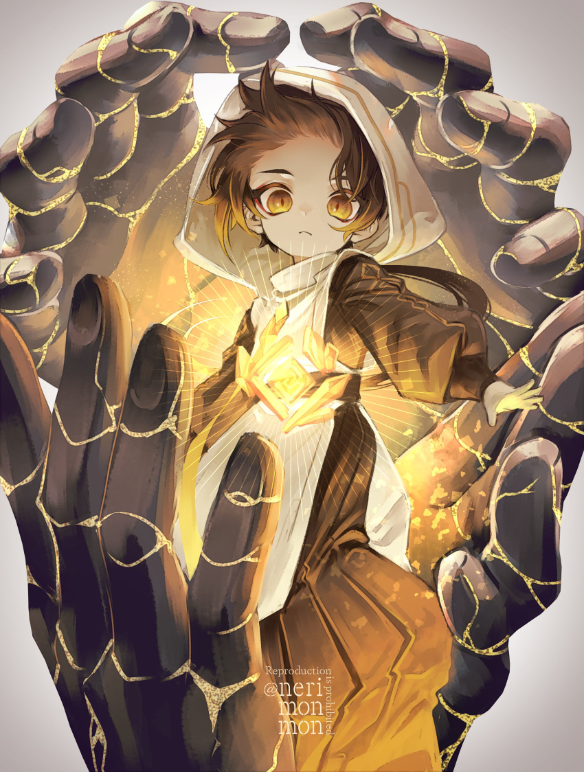 Safebooru - 1boy absurdres brown hair closed mouth disembodied limb ...
