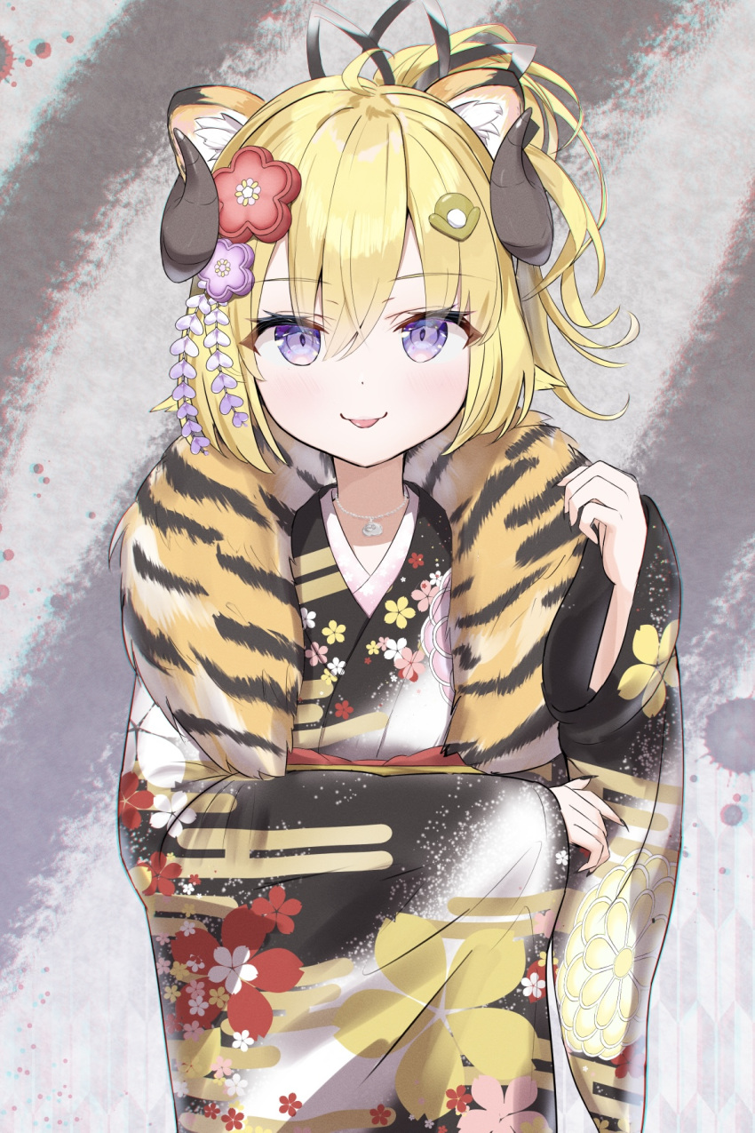 Safebooru - 1girl :p ahoge animal ears animal print blonde hair chinese ...