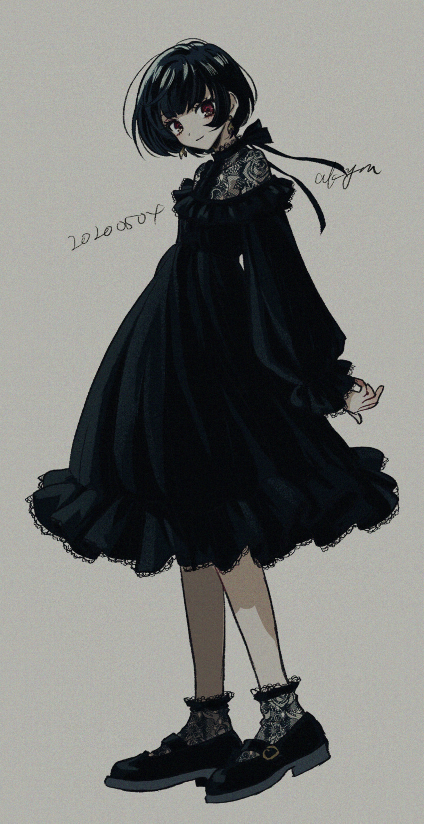 Safebooru - 1girl absurdres akiyama enma bangs black dress black hair black theme blunt bangs ...
