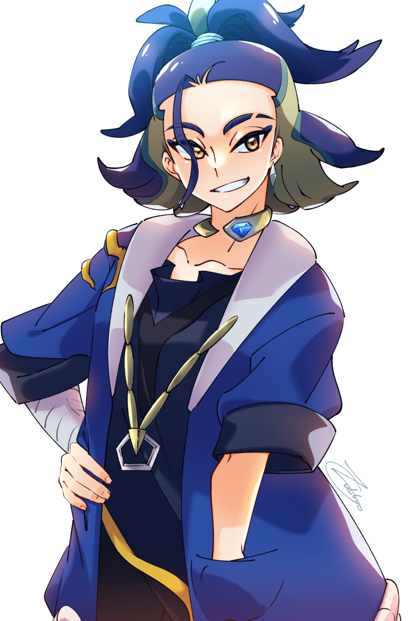 Safebooru - 1boy absurdres adaman (pokemon) blue coat blue hair brown ...